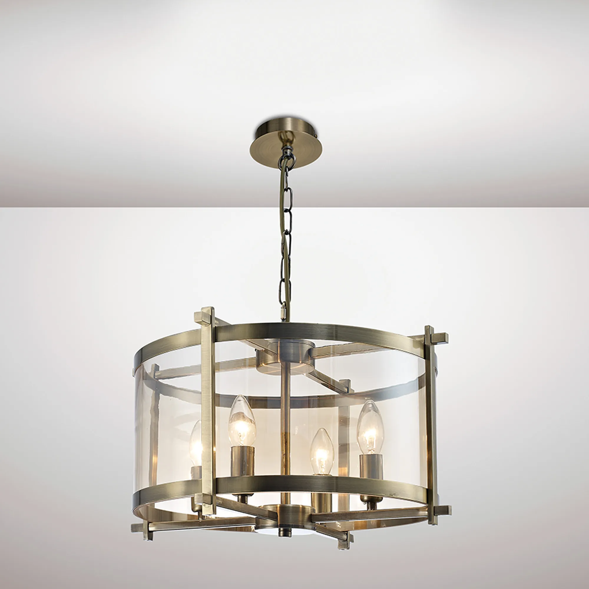 D0090 Nolan Deco Nolan 46cm Glass Pendant 4 Light Antique Brass ...