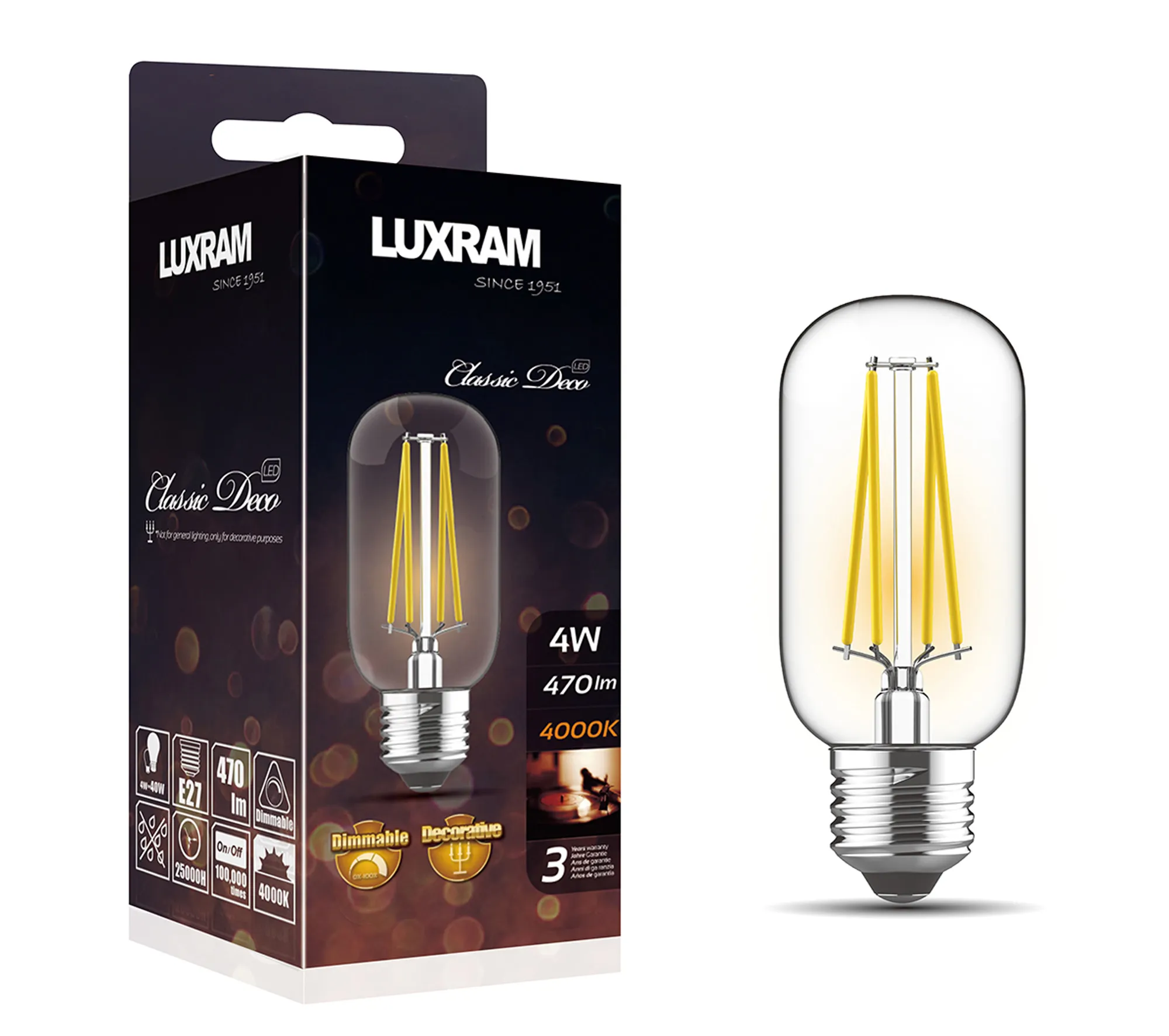 703402042 Classic Deco Luxram Classic Deco T45 E27 Dimmable 4W 4000K ...