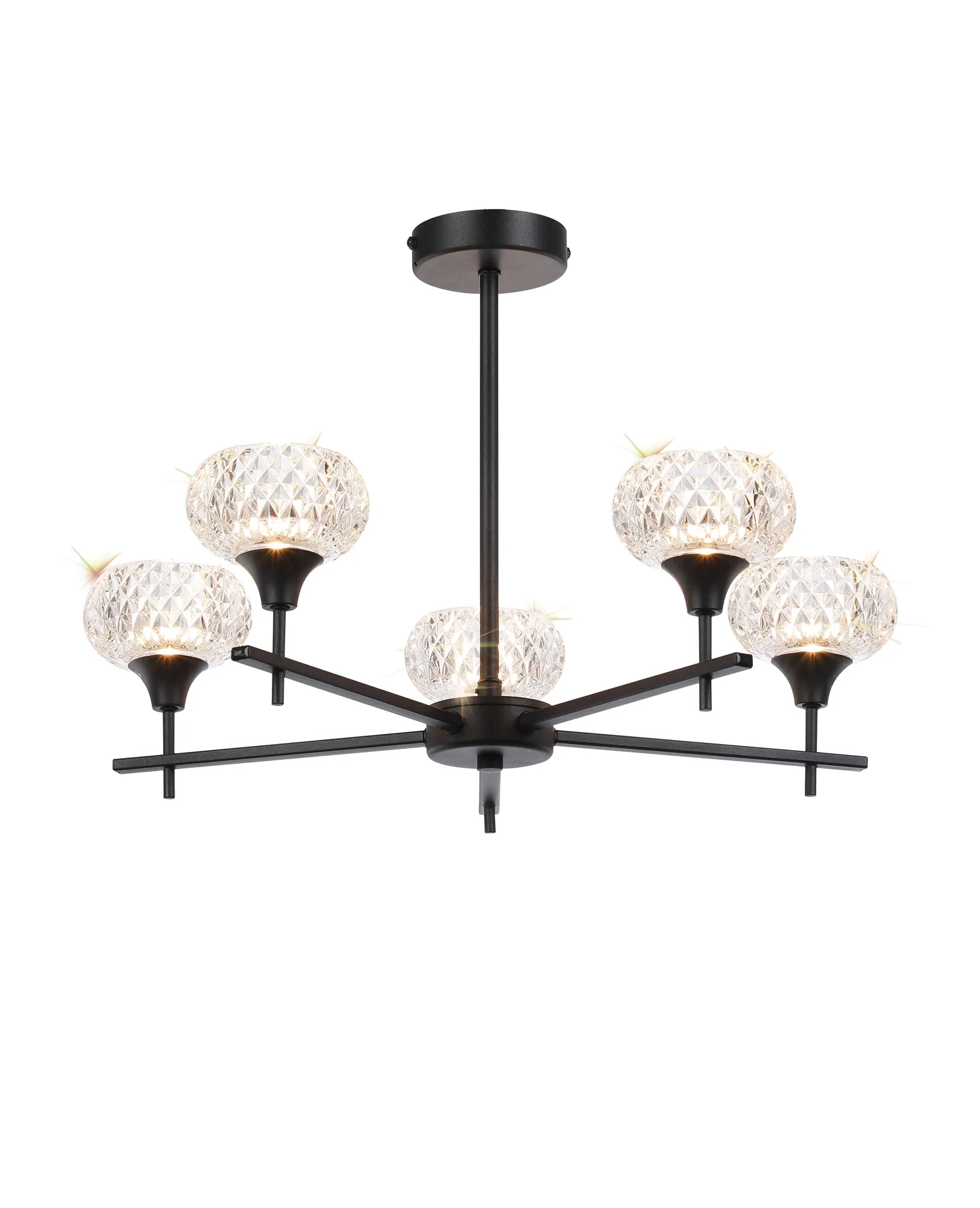 D0847BL Aria Deco Aria Glass Fixed Pendant 5 Light IP44 Satin Black ...