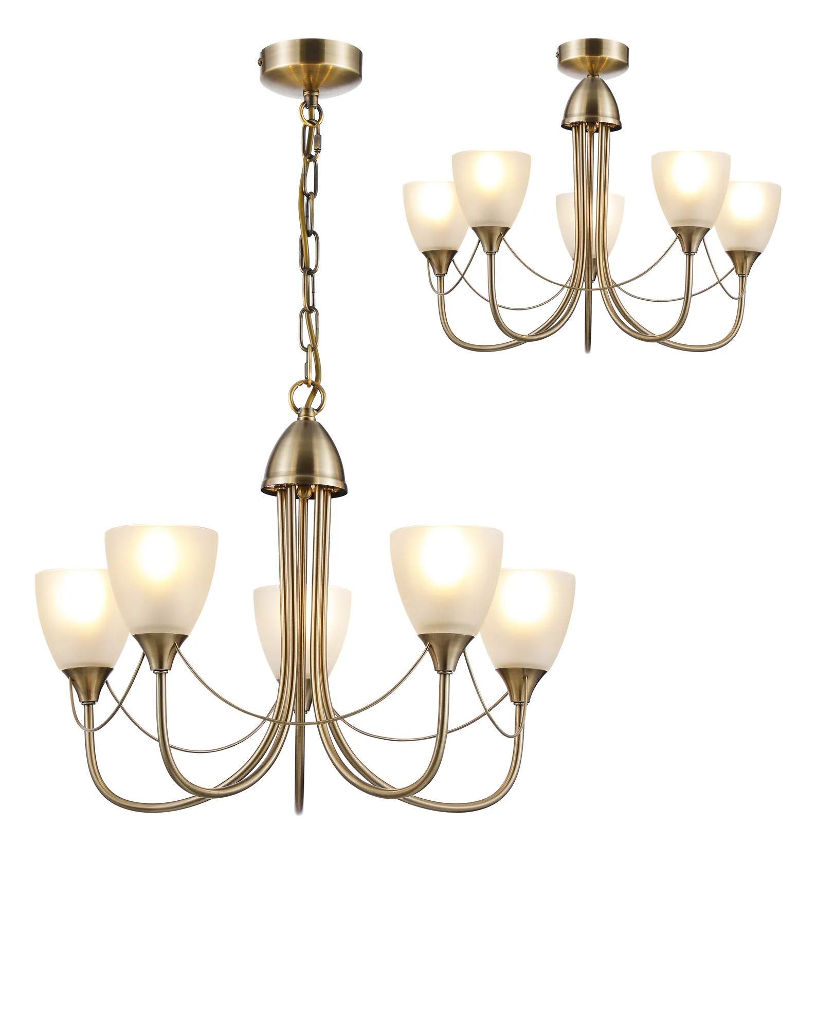 D0746 Cooper Deco Cooper Pendant/Semi Flush 5 Light Antique Brass, Opal ...
