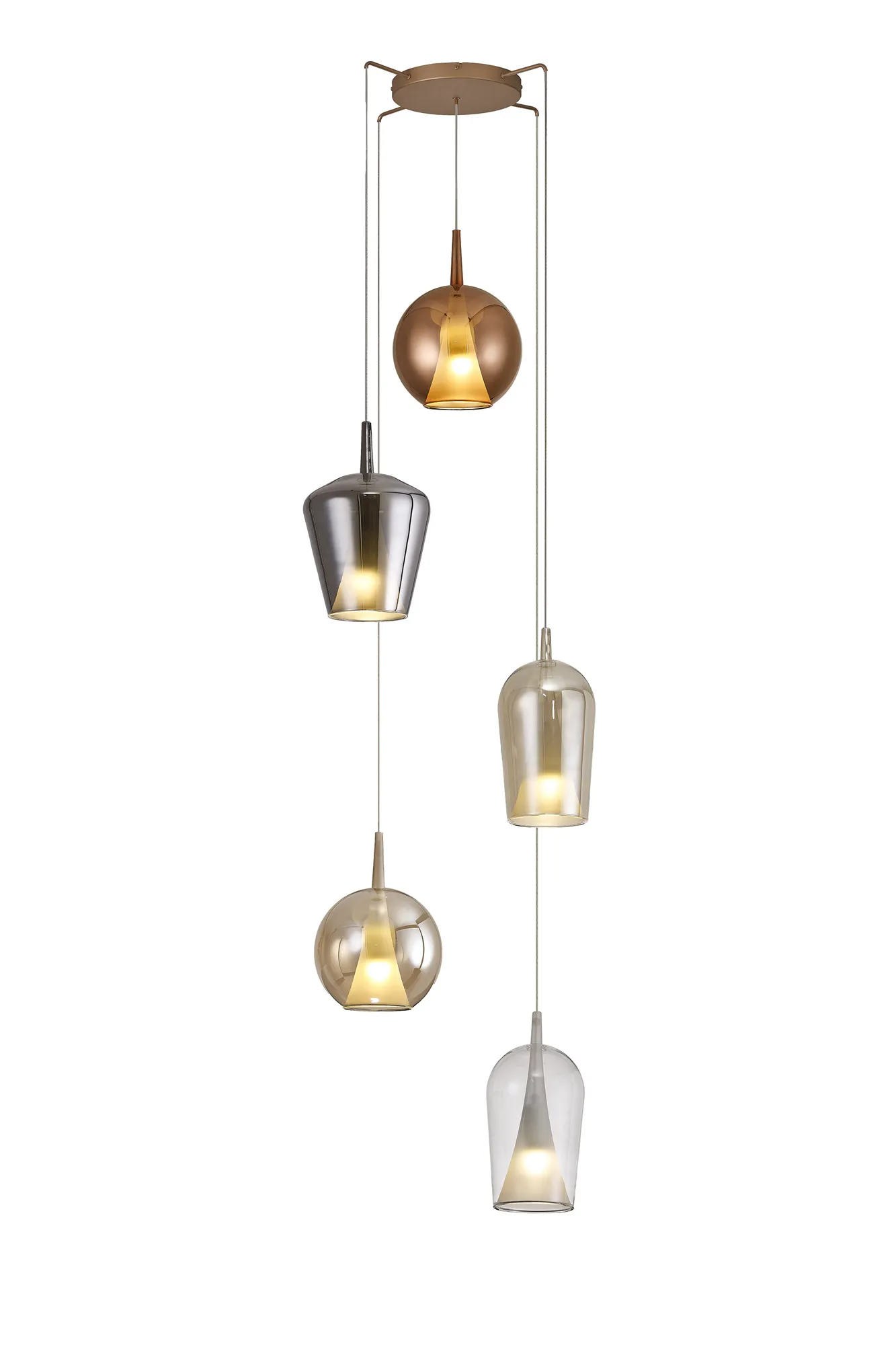 M8259 Elsa Mantra Elsa Mixed Shade Pendant 5 Light Gold Frame/Clear ...