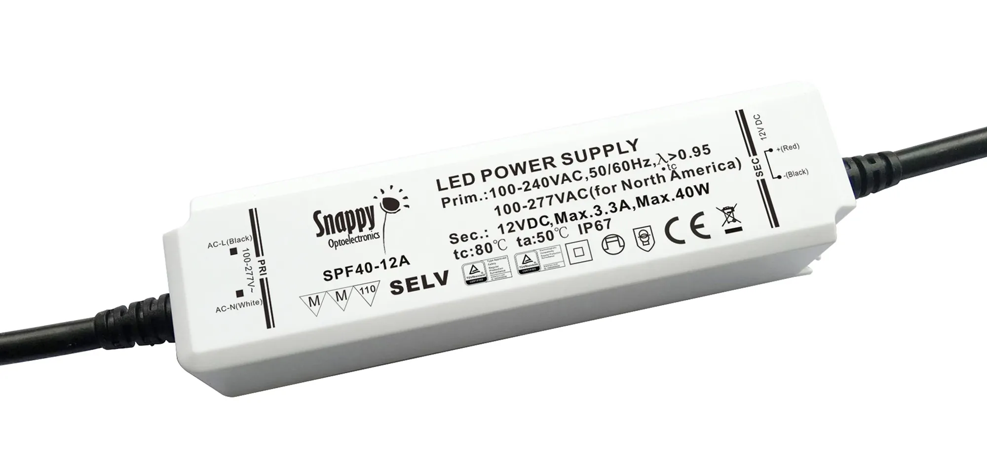 SPF40-12A SPF Snappy 40W CV & CC Non-Dimmable LED Driver 12VDC IP65 ...