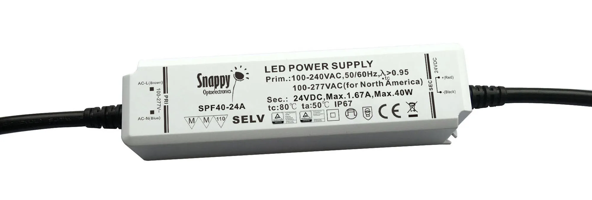 SPF40-24A SPF Snappy 40W CV & CC Non-Dimmable LED Driver 24VDC IP65 ...
