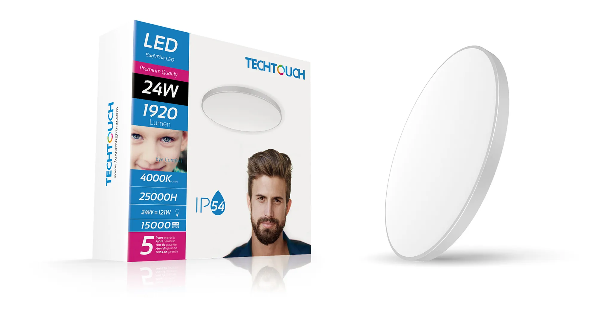 2130162 Surf LED Techtouch 24W Flush Ceiling IP54 4000K Silver Trim ...