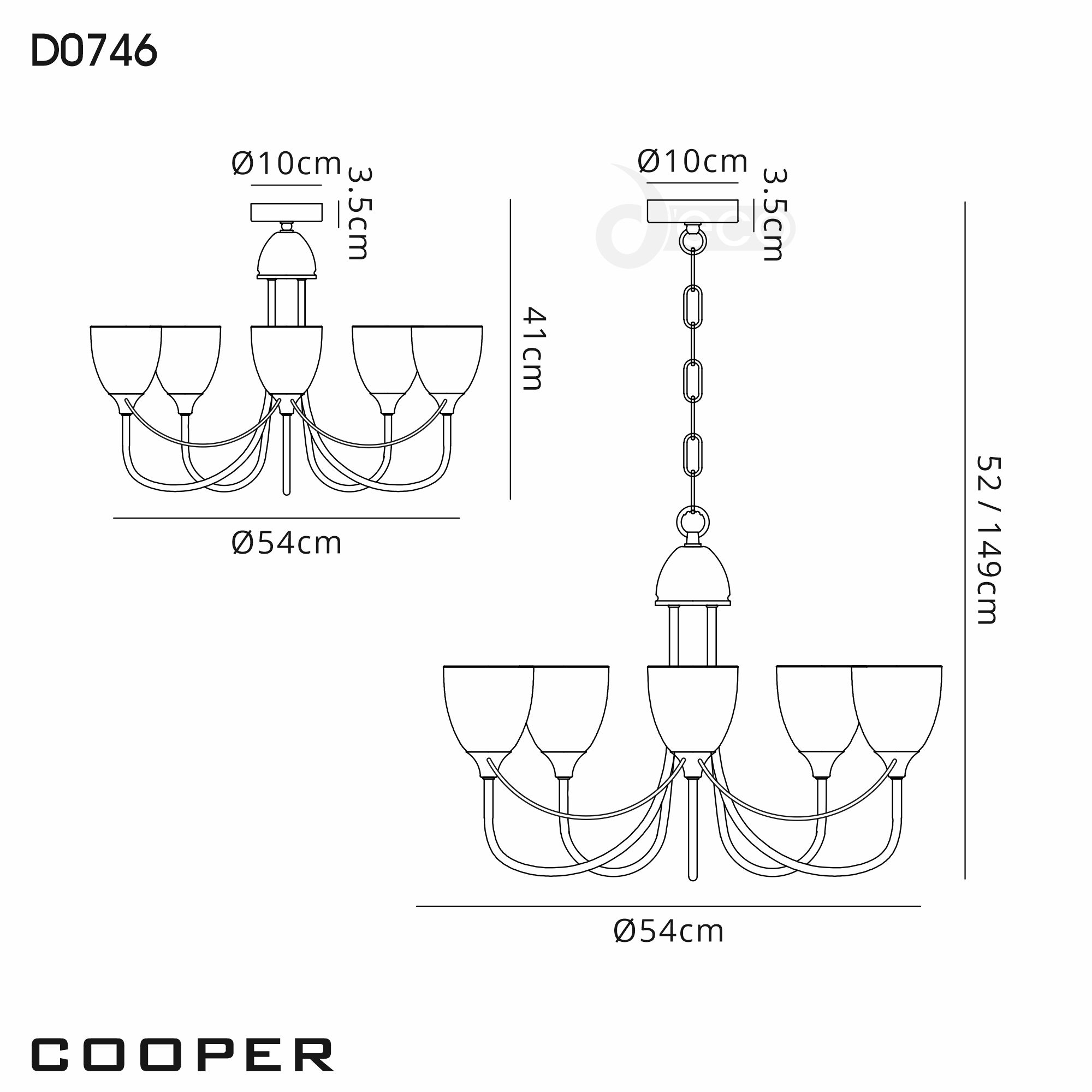 D0746 Cooper Deco Cooper Pendant/Semi Flush 5 Light Antique Brass; Opal ...