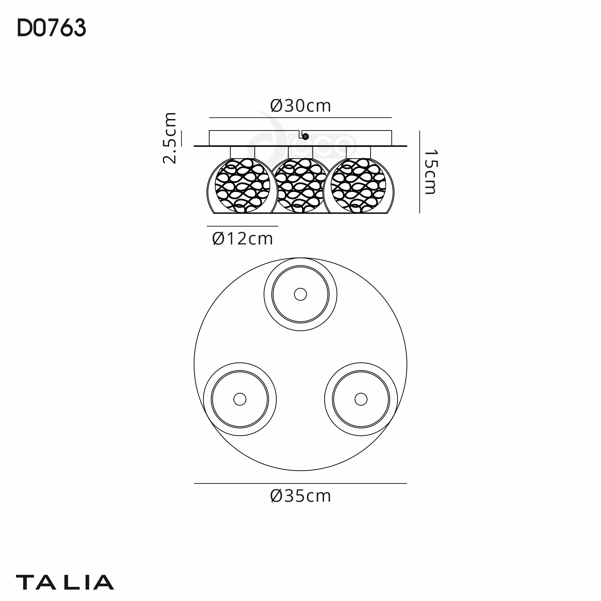 D0763 Talia Deco Talia Glass Flush Ceiling 3 Light Polished Chrome ...
