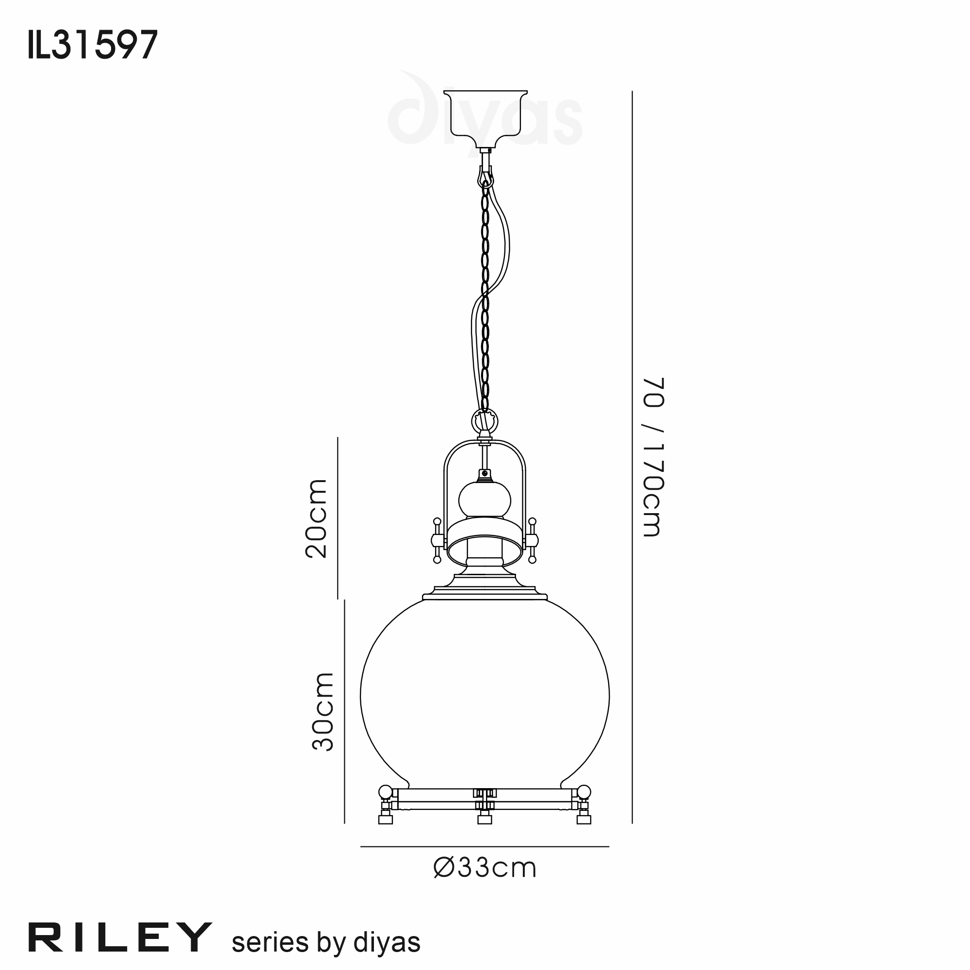 IL31597 Riley Diyas Riley Glass Pendant 1 Light - Inspired Lighting Ltd.
