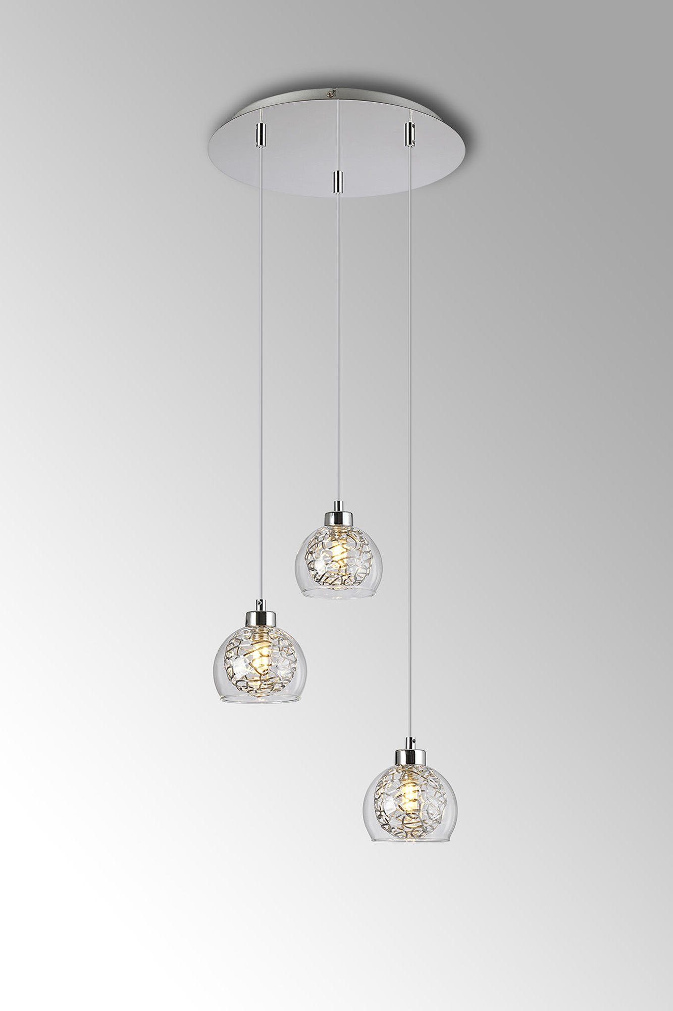 D0767 Talia Deco Talia 35cm Glass Round Pendant 3 Light Polished Chrome ...