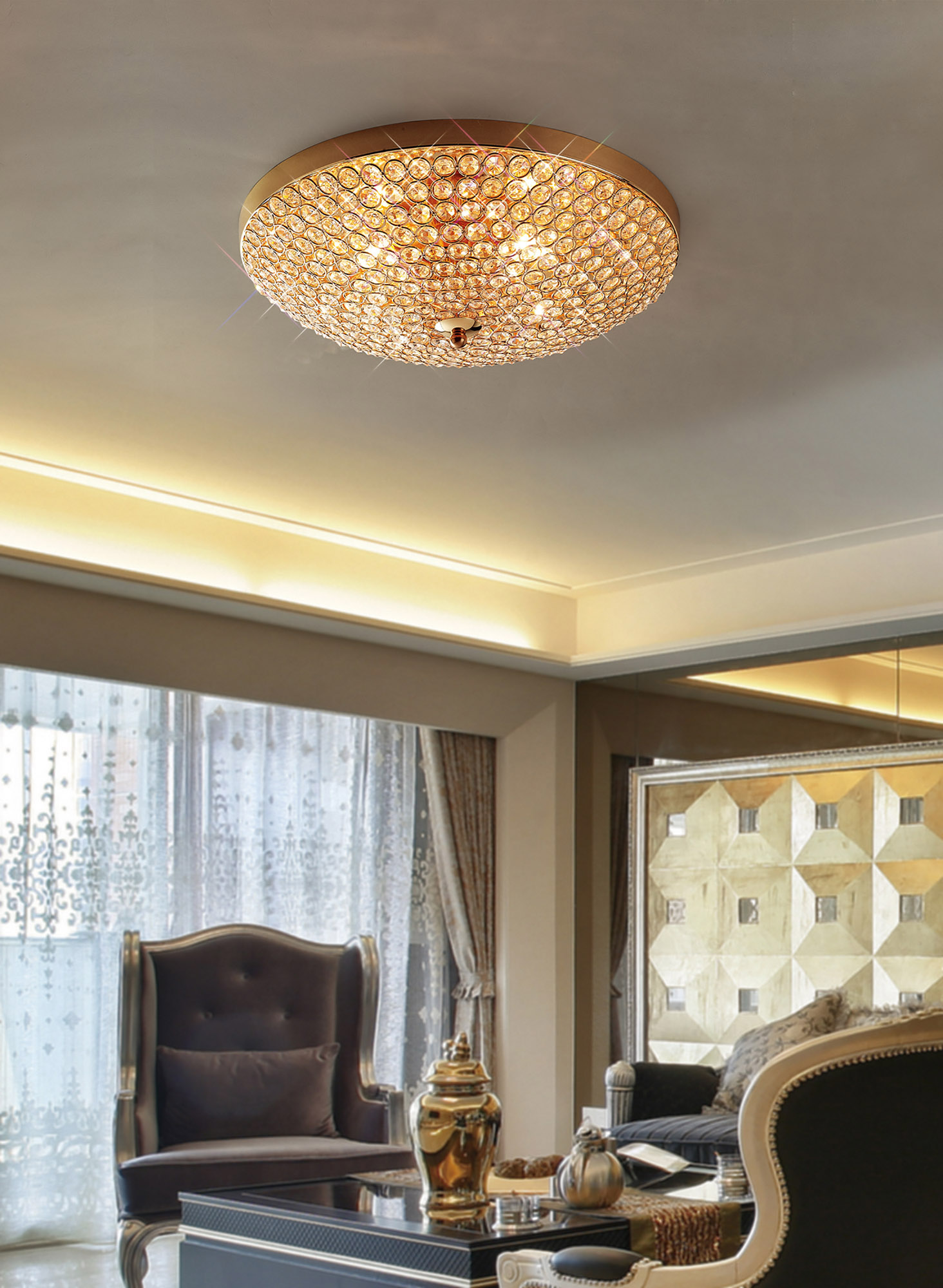 IL30756 Ava French Gold Diyas Ava Crystal Flush Ceiling 4 Light French ...