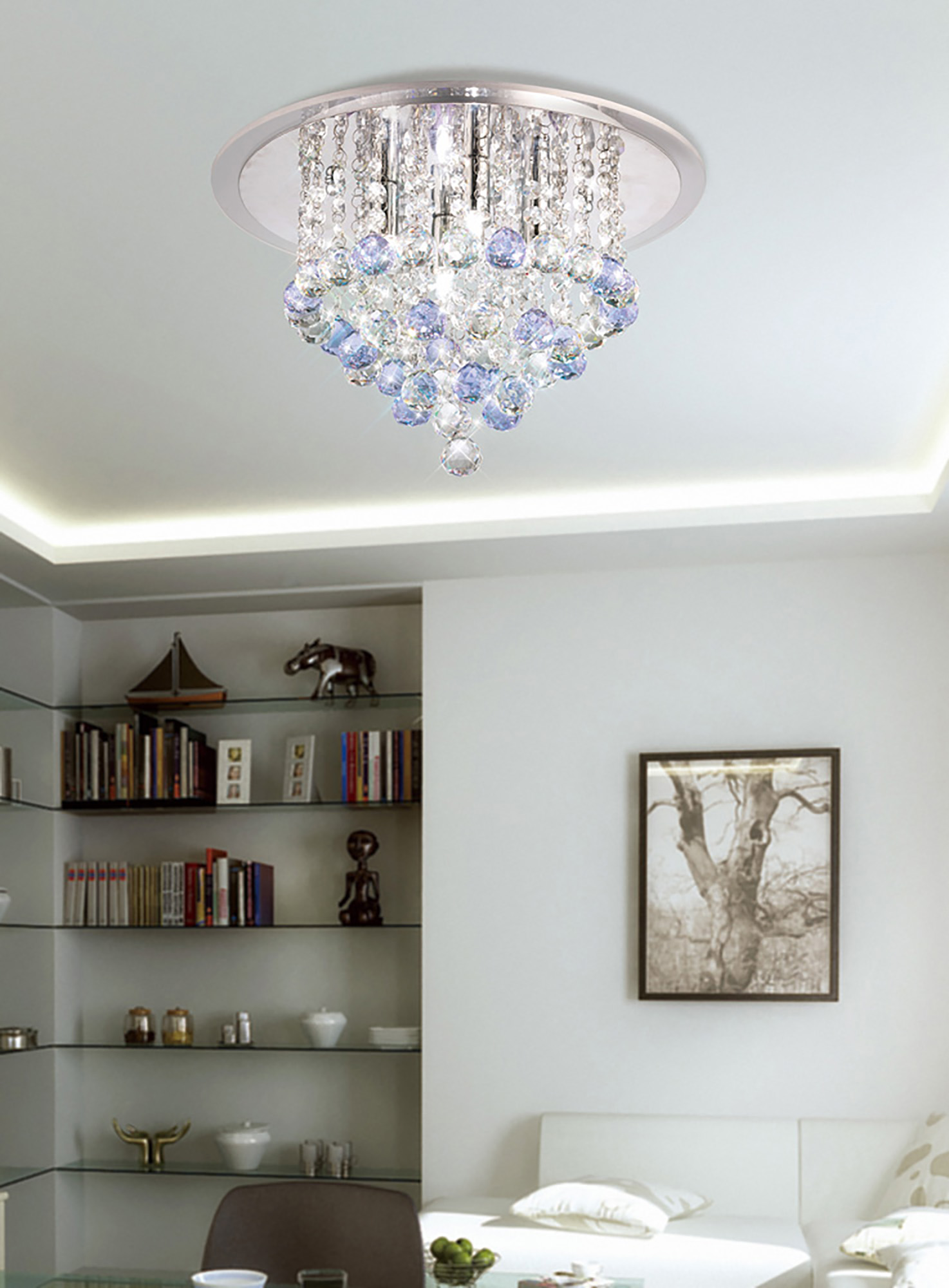 IL30009 Atla Polished Chrome Diyas Atla Crystal Flush Ceiling 6 Light ...