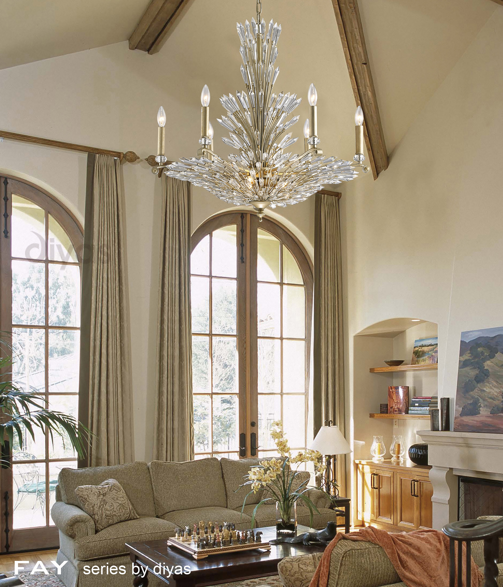 IL31673 Fay Diyas Fay Crystal Chandelier 9 Light Aged Silver - Inspired ...