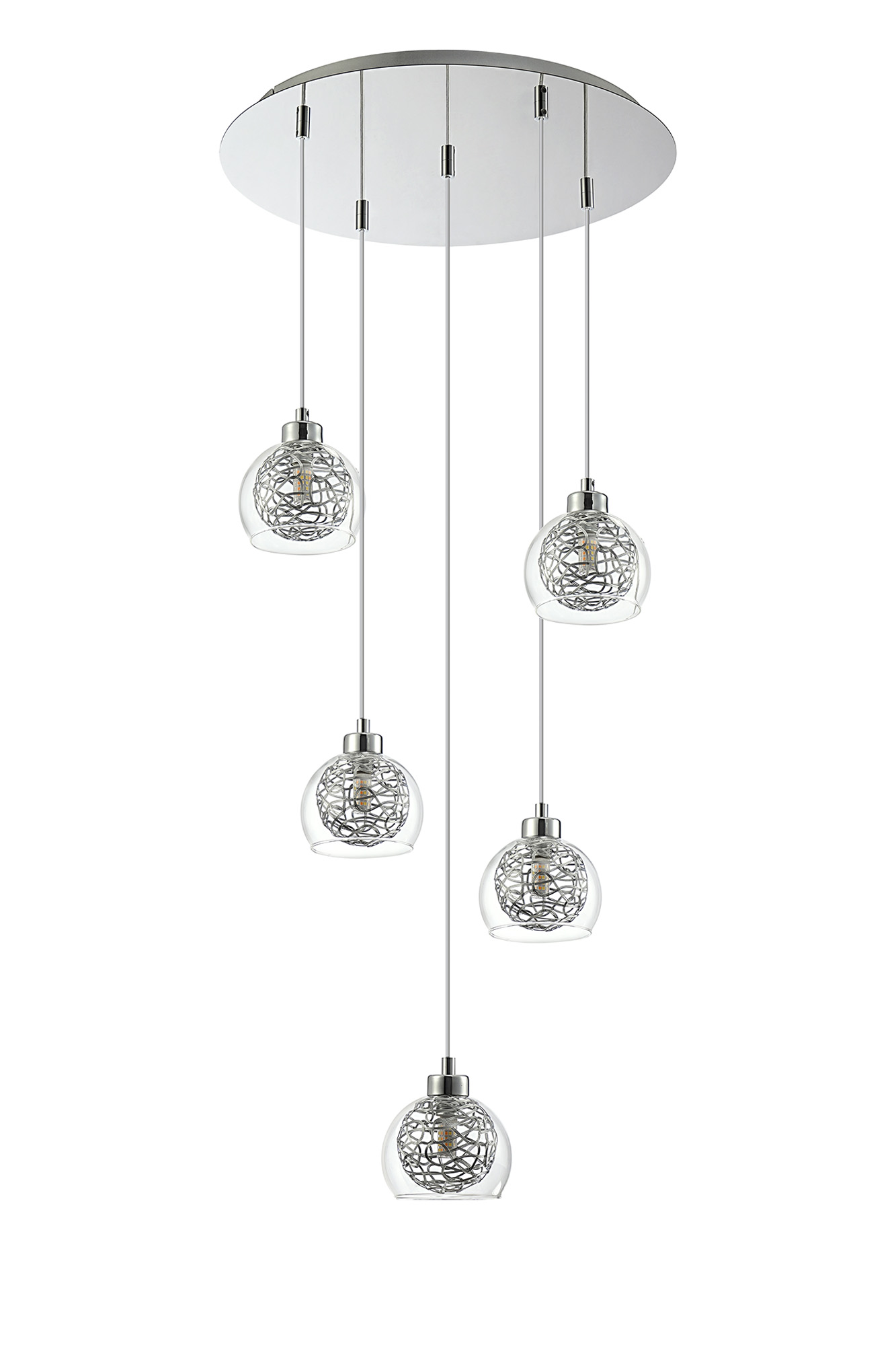 D0768 Talia Deco Talia 45cm Glass Round Pendant 5 Light Polished Chrome ...