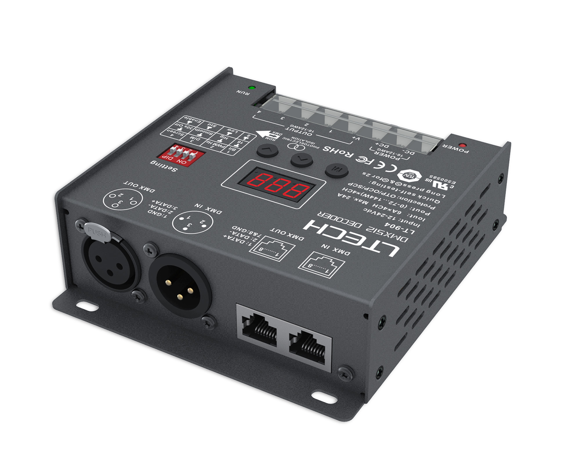 904 RGB/DMX Controller LTECH 4Ch 6A CV DMX Decoder; 576W Max.Power; XLR ...
