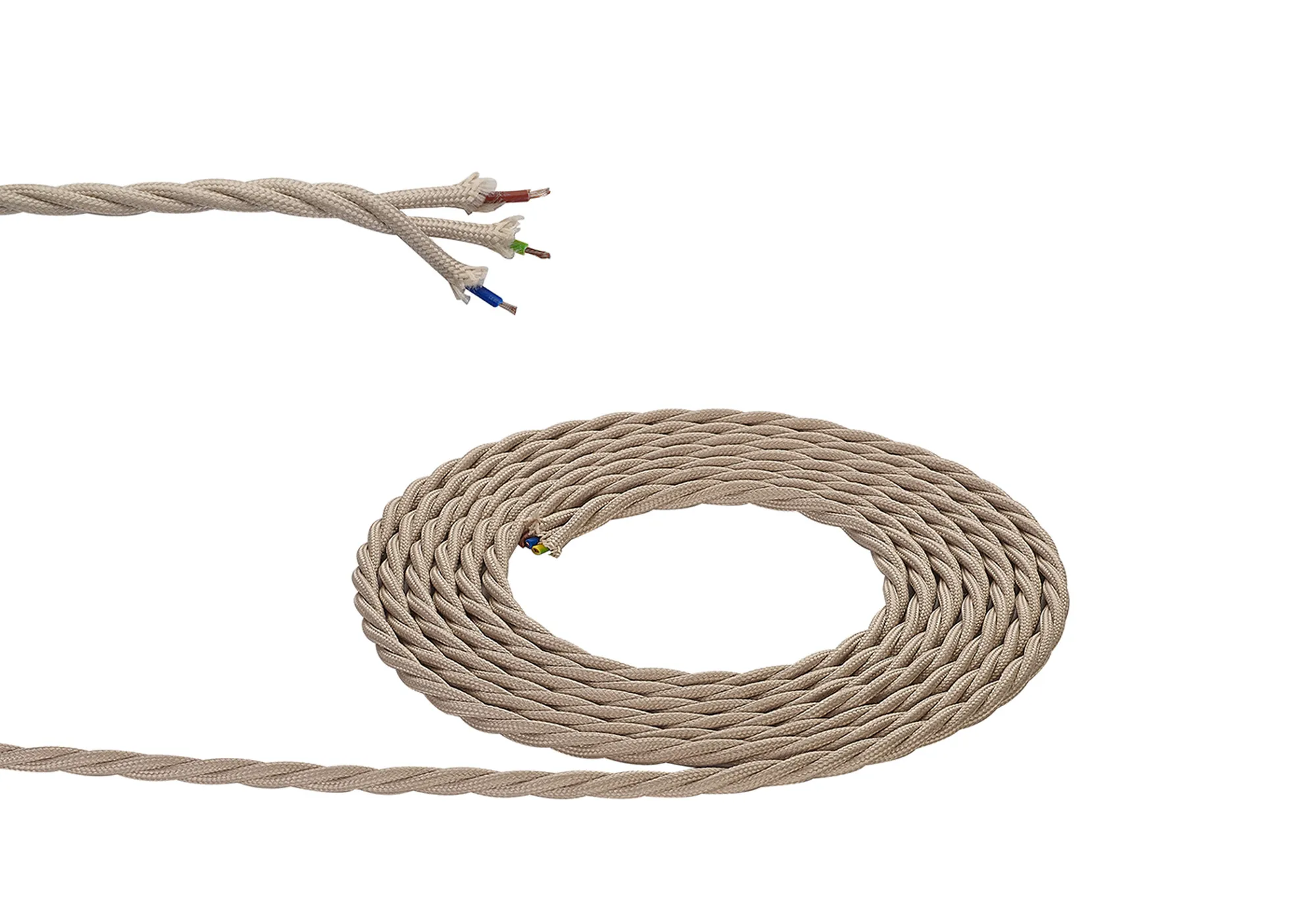 D0818 Cavo Deco Cavo 1m Ivory Braided Twisted 3 Core 0.75mm Cable ...